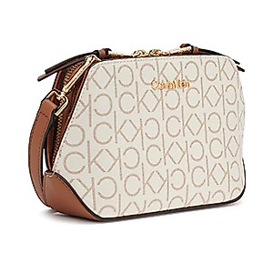 Calvin Klein Lucy Triple Compartment Crossbody, Vanilla/Khaki/Caramel Embossed