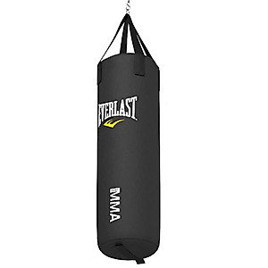 Everlast MMA 70 Pound Polycanvas Gym Boxing Punching Heavy Bag with Adjustable Height Chain & Heavy Duty Nylon Straps for Kickboxing & Training, Black