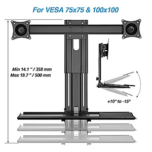 AVLT Dual 17”-27" Sit Stand Monitor Wall Mount with Height Adjustable Keyboard Tray Workstation – Adapter for VESA Compatible Wall Mounts – Keyboard Tray with Wrist Rest Mouse Pad