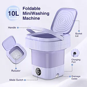 Portable Washing Machine, 10L Foldable Washer Machine, 3 Modes Deep Clean Small Item Baby Clothes Pet Supplies Underwears Socks Towels Suitable for Apartment Laundry Camping Travel