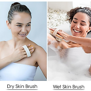 Opaz Dry Body Brush 2 Pack Natural Bristle for Dry Skin - Exfoliator Scrubber - Wet or Dry Scrub Smooth Cellulite - Stimulate Blood Flow