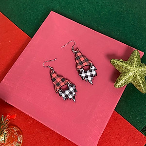 Christmas Earrings for Women Winter Dangling Earring Plaid Wood Christmas Jewelry for Girls-black plaid