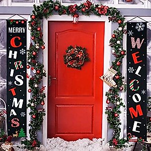 Christmas Decoration Set Christmas Porch Sign Welcome Merry Christmas Banner Christmas Hanging Decoration for Indoor/Outdoor Christmas Decoration Christmas Party (Welcome Christmas, 2 Pieces)