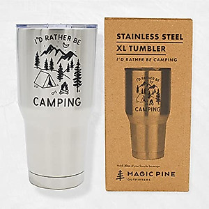 Funny Camping Gift for Outdoorsmen - I'd Rather Be Camping Insulated Stainless Steel Tumbler w Lid, (30 Ounce) - Mug for Camper Travel, Fathers Day, Birthday, Coffee, Dad, Happy Camper, RV Accessories