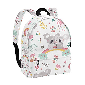 Cute Rainbow Koala School Backpack for Girls & Boys, Water Resistant Durable Casual Basic Bookbag for Students