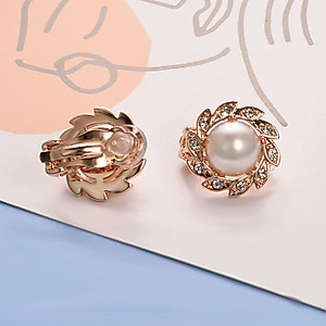 JOLCHIF Faux Pearl Clip on Earrings for Women Non Pierced Ear 18K Rose Gold Plated Sunflower Cz on Wedding Earrings Jewelry