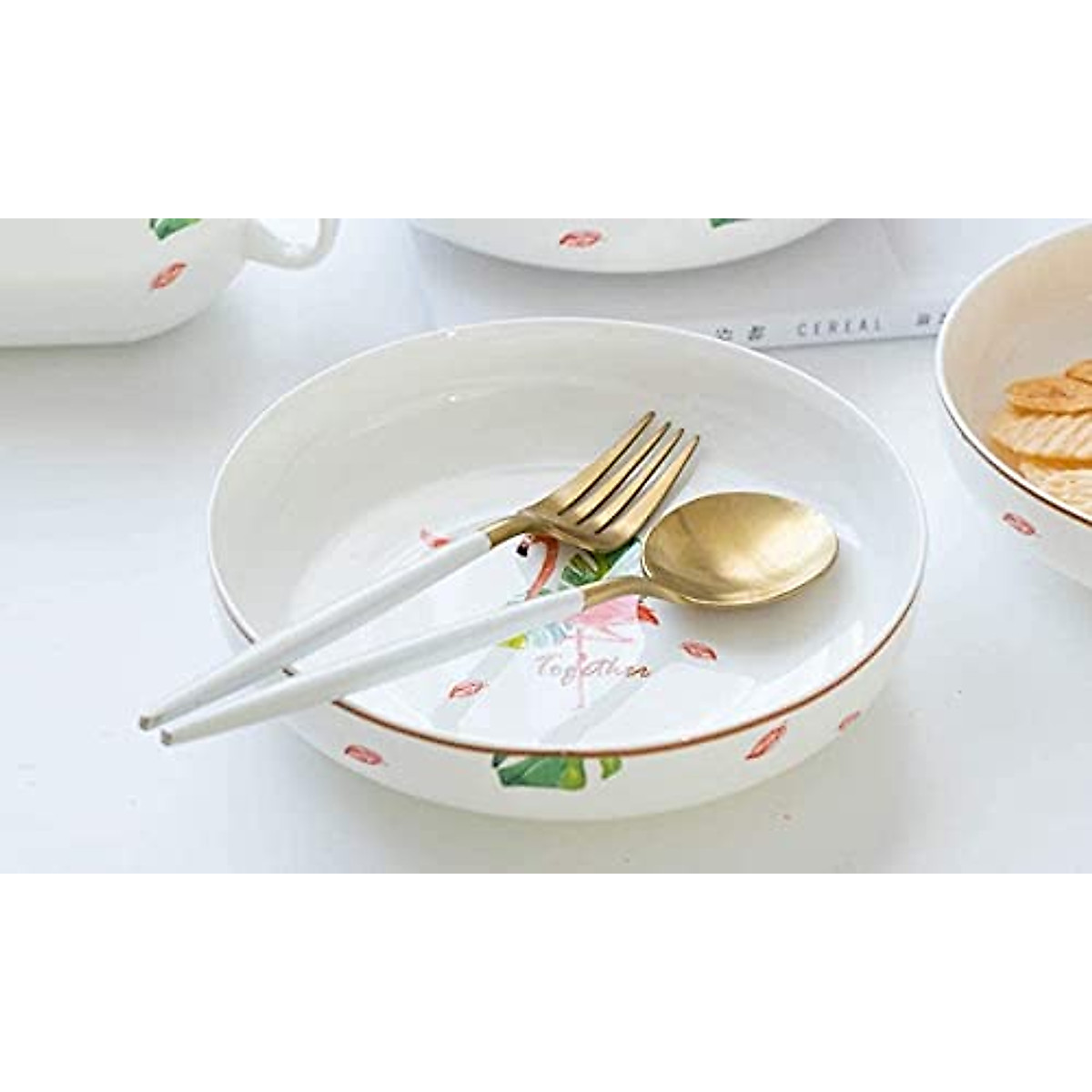 WooDeY Pasta Bowls Flamingo Tableware Beautiful Plate Jingdezhen Breakfast Ceramic Deep Plate Salad Bowls
