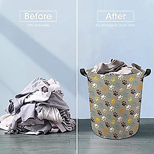 Paw Print Large Laundry Basket Hamper Bag Washing with Handles for College Dorm Portable