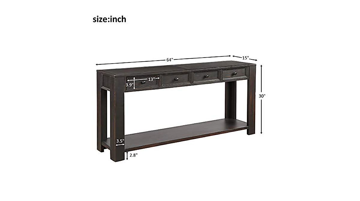 P PURLOVE 64 Inch Wood Console Table - Stylish & Spacious Entryway Storage