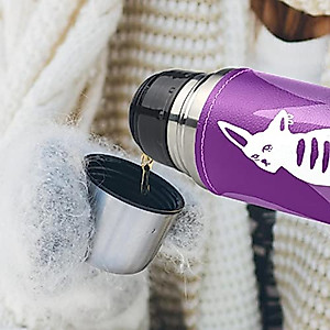 Stainless Steel Leather Vacuum Insulated Mug Cat Thermos Water Bottle for Hot and Cold Drinks Kids Adults 16 Oz