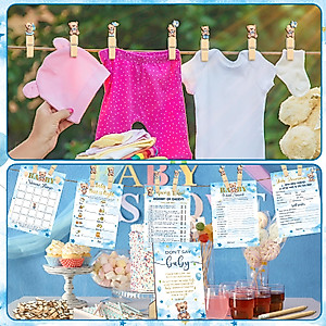 Patelai 321 Pcs Baby Shower Games Supplies, 5 Sets (50 Cards Each) Activities Cards with 20 Pencils 1 Don't Say Baby Sign 50 Clothespin(Blue Bear)