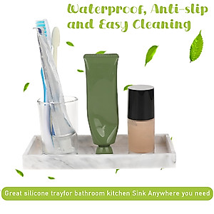 Silicone Bathroom Vanity Tray Rectangle Bathtub Counter Dish White Soap Dispenser Tray Decor Perfume Countertop Dish Kitchen Sink Organizer Sponge Holder for Coffee Table Bar Dresser Makeup Jewelry