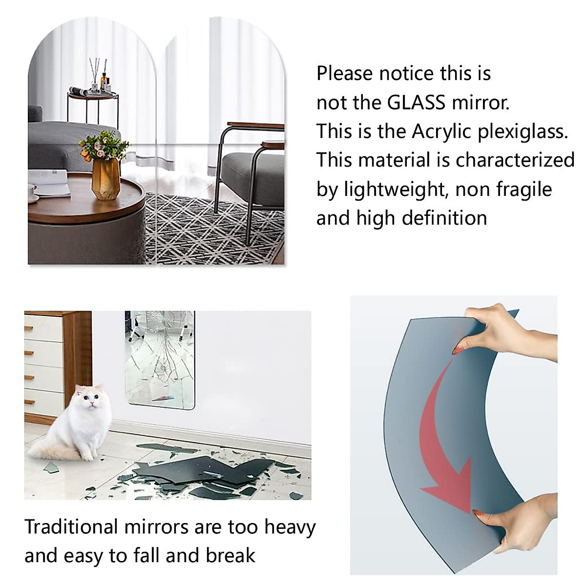 MCLEULLA Full Body Wall Mirrors, 12x12 4pcs Acrylic Plexiglass Mirror Wall Mounted Full Length Frameless Mirror Makeup Large Long Mirror for Walls Home Workout Gym Hallway Mirror Floor Tile