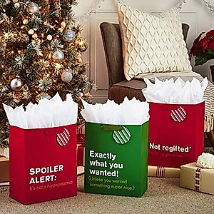 "Hallmark 13"" Large Christmas Gift Bag Bundle with Tissue Paper, Funny Holiday (Pack of 3, Red and Green)", large humor bundle (5XGB4898)