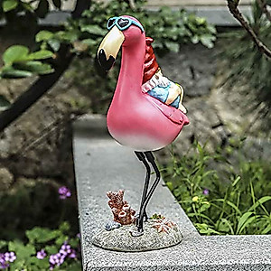 Jy.Cozy Gnome Garden Statue, Funny Gnome Reclining on Flamingo Figurines, Resin Garden Gnomes Fall Decorations Outdoor for Patio Yard Lawn Porch, Ornament Gift