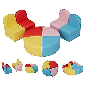KINBOR BABY Kids Modular Flexible Seating Set Children's Area Sofa Soft Stool Cartoon Leather Chair for Toddlers Soft Foam Play 8 PCs Kids sectional Sofa Chair for Classroom Kindergarten Library