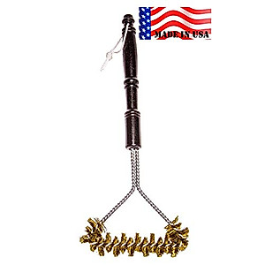 Backyard Dudes BBQ Grill Cleaning Brass Brush 16" -Made in USA -Heavy Duty Real Brass Extra Wide Two Levels of bristles are Soft Safe for Porcelain Enamel grates (16 inches)