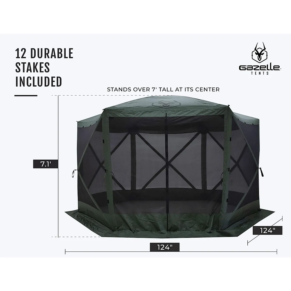 Gazelle GG601GR G6 8-Person 6-Sided Portable Pop-Up Gazebo with Mesh Wind Panels, Carry Bag, and Stakes, Alpine Green