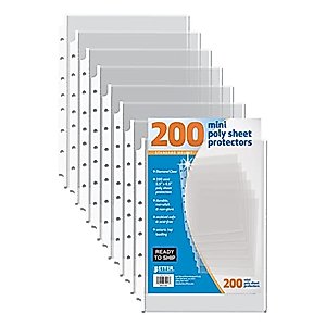 200 Count Mini Poly Sheet Protectors, Standard Weight, Diamond Clear, by Better Office Products, 5.5" x 8.5", 200 Pack