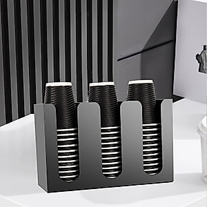 Tirifer Disposable Paper Cup Dispenser, Acrylic Coffee Cup and Lid Storage Organizer Holder, Coffee Milk Tea Shop Restaurant Accessories Christmas Party Supplies, 3 Compartments