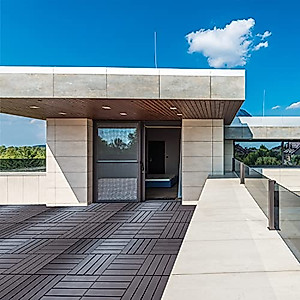 LYMJARD Interlocking Deck Tiles, 27 Pack Plastic Outdoor Flooring, 12"x12" Weatherproof Patio Tiles for Outside Balcony Garden Poolside Pathway Brownish Grey