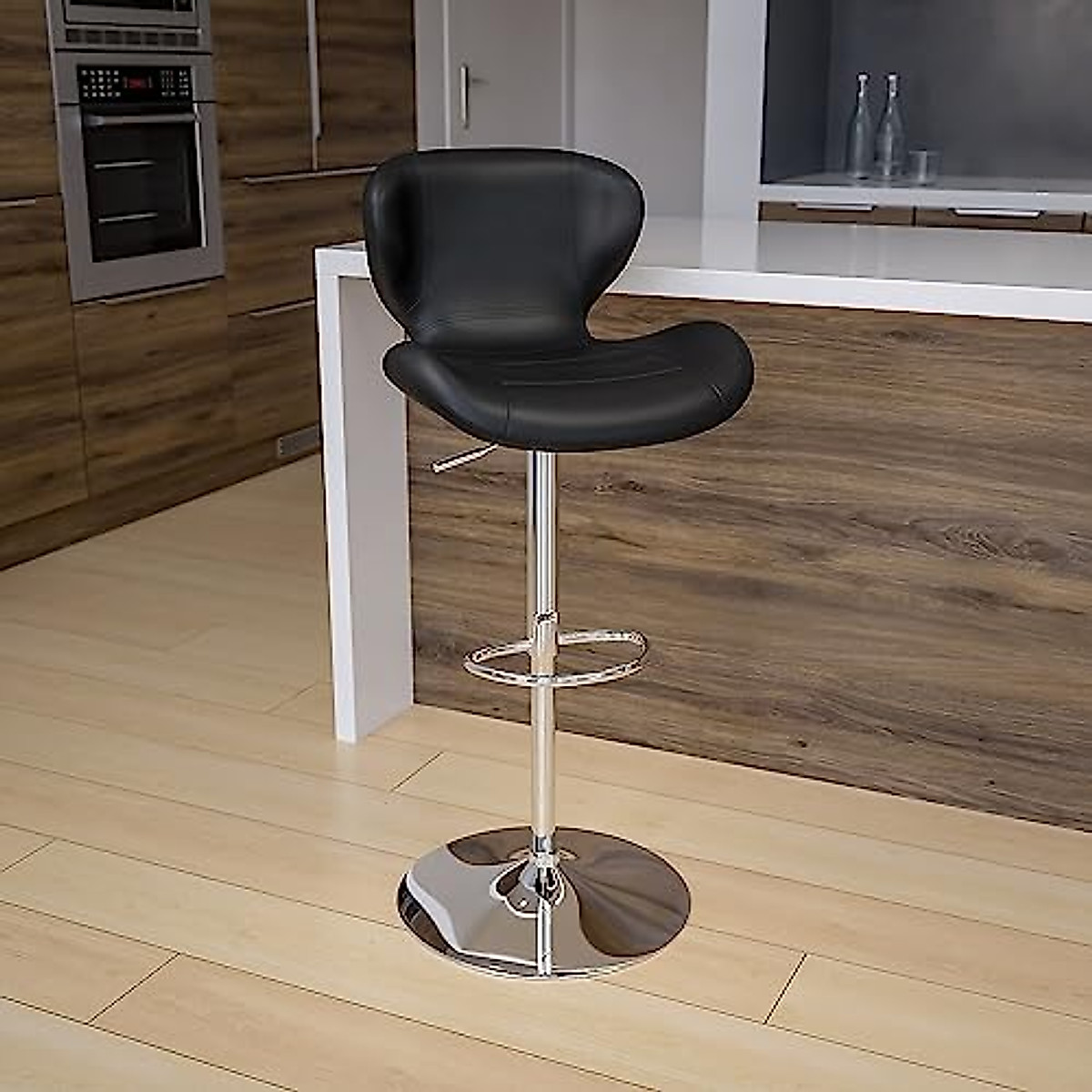 Flash Furniture Contemporary Black Vinyl Adjustable Height Barstool with Curved Back and Chrome Base
