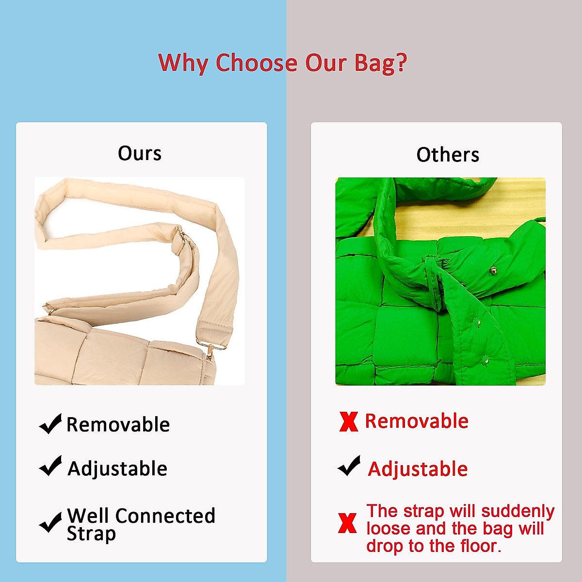 HIYOLALA Lightweight Puffer Tote Bag for Women Cute Puffy Purse (Beige)