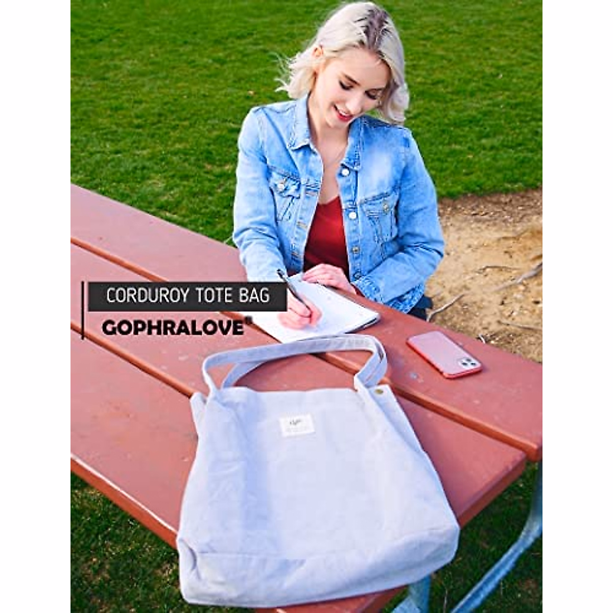 Cloele Corduroy Tote Bag for Women Shoulder Bag with Inner Pocket For Work Beach Lunch Travel And Shopping Grocery (Grey)