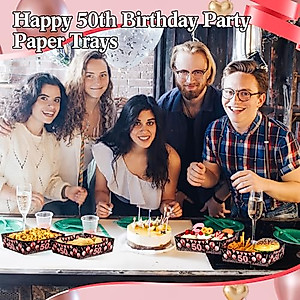 Tenceur 50 Pcs 50th Birthday Party Supplies Trays 5 lb Black and Rose Gold Large Paper Boats for Food Disposable Snack Serving Nacho Trays for Men Women Happy 50 Years Birthday Party Supplies