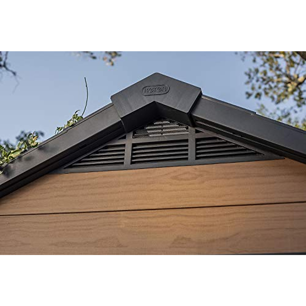 Keter Newton 7.5x9 Large Resin Outdoor Storage Shed Kit – Perfect to Store Patio Furniture, Garden Tools, Bike Accessories, and Lawn Mower, Mahogany Brown