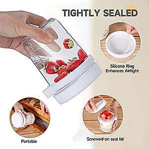 Overnight Oats Containers with Lid and Spoon Set of 2, Overnight Oats Jars 12 oz Large Capacity Airtight Oatmeal Container with Measurement Marks, Reusable On The Go Cups for Cereal Yogurt, Milk, Salads, Fruit (Grey)