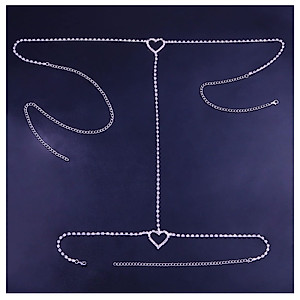 Rhinestone Heart Leg Chain Rhinestone Thigh Chain Silver Crystal Leg Chain Rhinestone Waist Chain Belly Jewelry for Women Party(Waist)