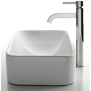 KRAUS 19-inch Rectangular White Porcelain Ceramic Bathroom Vessel Sink and Ramus Faucet Combo Set with Pop-Up Drain, Chrome C-KCV-122-1007CH