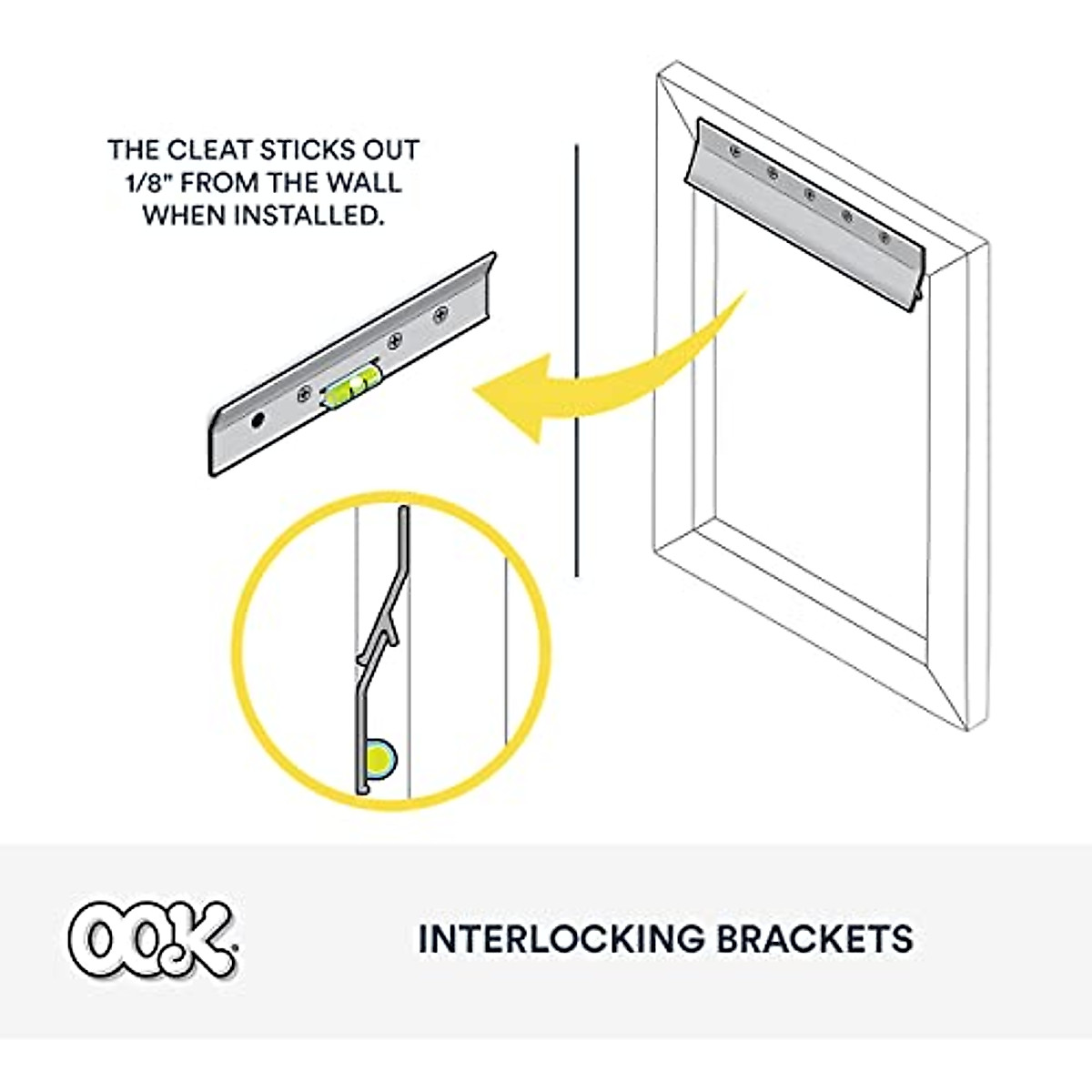 OOK 533212 French Cleat, Picture and Mirror Hanger with Hardware, 60lb, Aluminum (7 Piece)