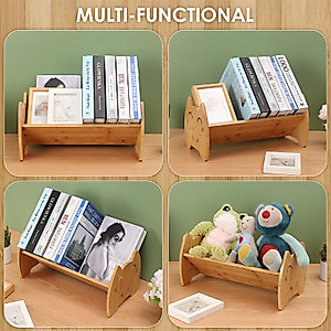 Hggzeg Bamboo Children Bookcase Small Desktop Kids Bookshelf Storage Display Rack, Simple Book Organiser for Children's Room
