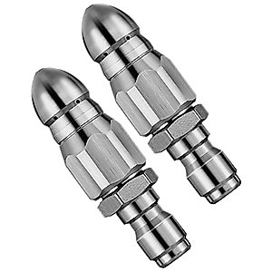 Sewer Jetter Nozzle 2PCS, NIKOEO Sewer Jetting Nozzle for Pressure Washer with Stainless Steel, Sewer Jet Hose Nozzle, Water Jet Drain Cleaners,1/4'' Quickly Connector, 5000 PSI