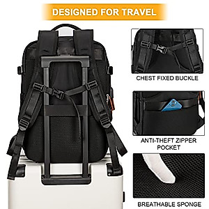 BAGODI Travel Laptop Backpack,15.6 Inch Flight Approved Carry on Backpack,Waterproof Large 40L Hiking Backpack Casual Daypack (Black)