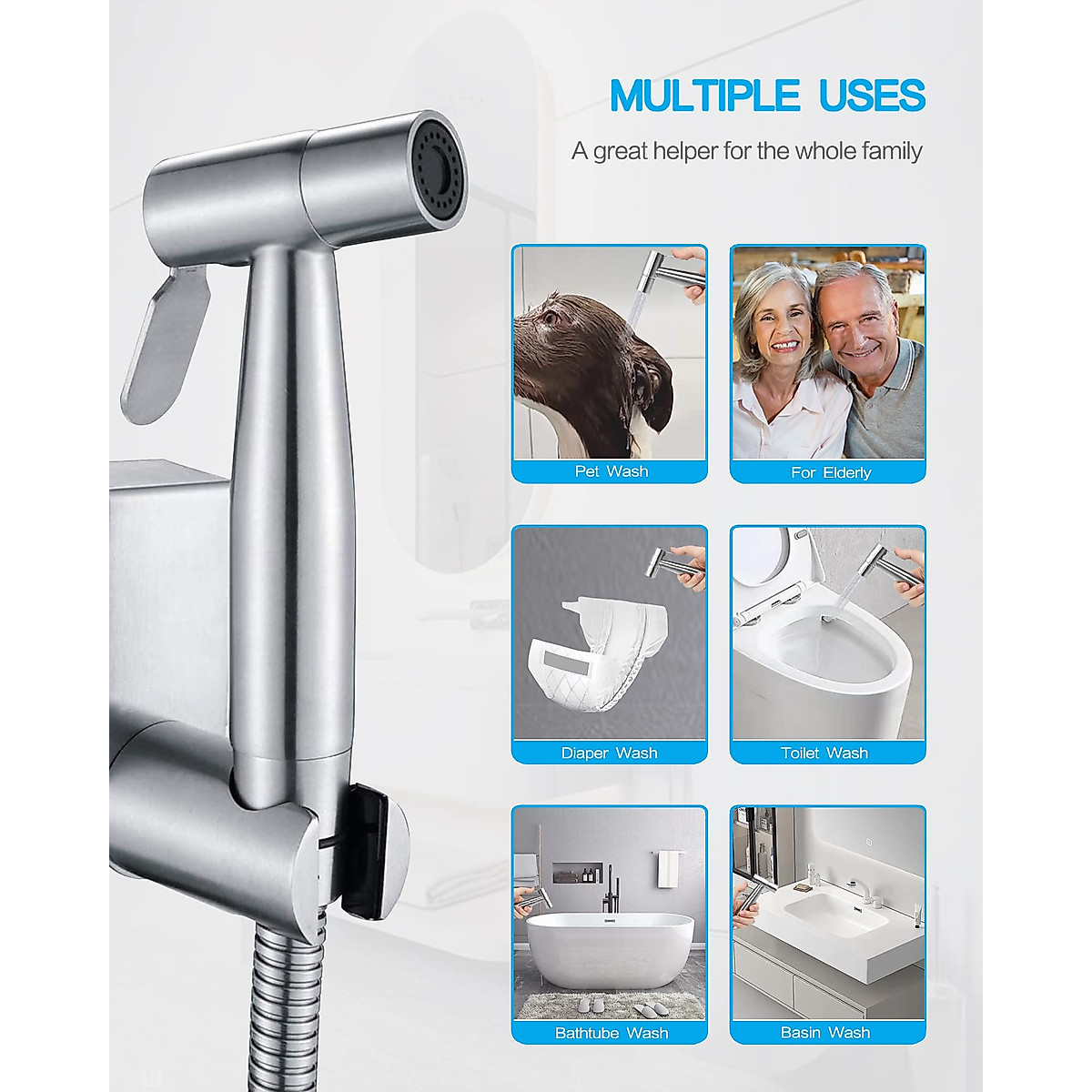 Handheld Bidet Sprayer for Toilet-Toilet Bidet Sprayer with Adjustable Water Pressure Control for Feminine Wash, Stainless Steel Brushed Nickel Cloth Diaper Bidet Toilet Bidet for Baby Wash