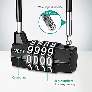 ORIA Cable Locks with Combination, 4 Digit Combination Padlock, Long Shackle Lock, Flexible Steel Cable Rope, Cabinet Lock, School Locker, Black