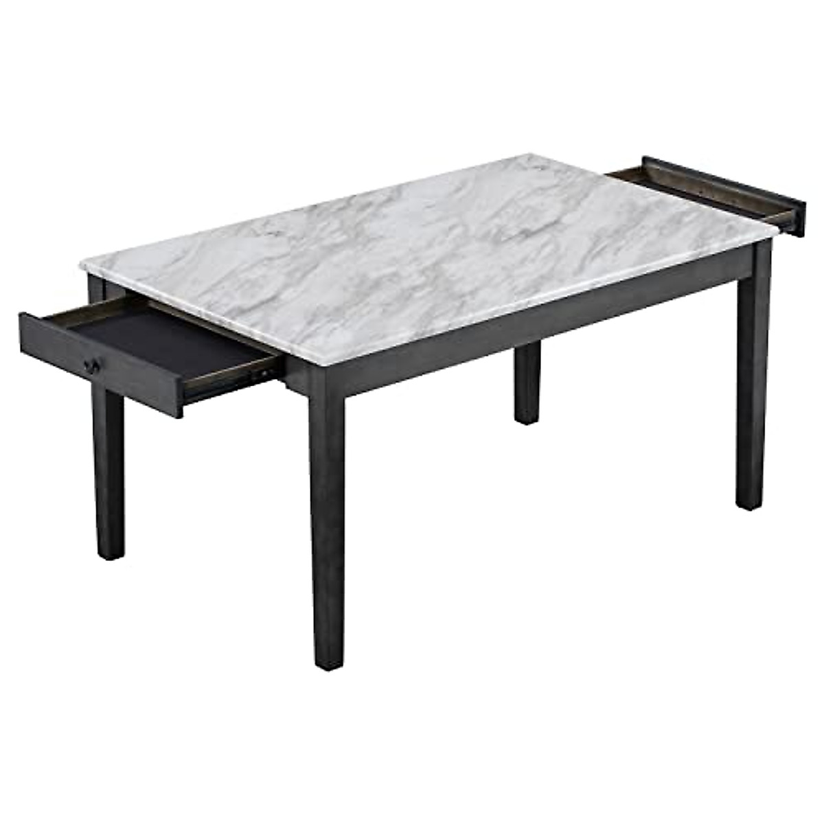 YUNLife 7-Piece Kitchen Dining 6, Faux Marble Rectangular Table with PU-Leather Chairs & 2 Drawers for Living Room, Breakfast Nook, Dinette Furniture Sets, Black59.7”x34.5”x30”