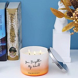 Orange Goji Eucalyptus Scented Candle 3 Wick | Aromatherapy Stress Relief Eucalyptus Energy Candle | Highly Scented Soy Candles Clean Burn 15.8 oz | You Brighten My World Candle Gifts for Men & Women