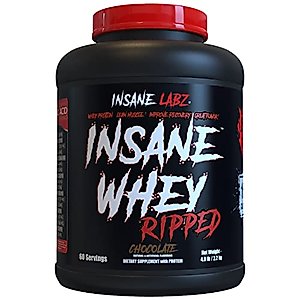 Insane Labz Insane Whey Ripped, Lean Muscle Building Protein with L-Carnitine and CLA Oil Powder, 5lbs 60 Servings, Chocolate