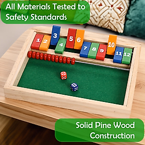 STERLING Games Kids Shut The Box Game for 2 Players | Wooden Math Toy Dice Game for Kids and Small Children | STEM Educational Toy for Learning Mathematics and Addition