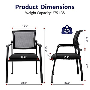 KLASIKA Desk Chair No Wheels with Adjustable Mesh Backrest, Arm Chair with Ergonomic Lumbar Support and Thickened Seats Cushion, Waiting Room Chairs for Office School Church Guest Reception, 2PACK