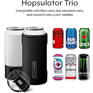 BrüMate Hopsulator Trio 3-in-1 Insulated Can Cooler for 12oz / 16oz Cans + 100% Leak Proof Tumbler with Lid | Insulated for Beer, Soda, and Energy Drinks (Matte Gray)