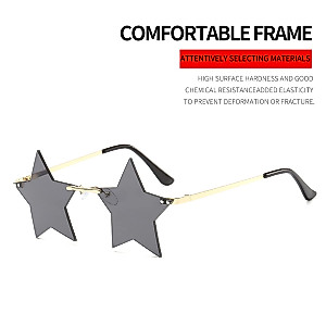 IKUVNA Rimless Star Shape Sunglasses for Women Men Party Streetwear Glasses Trendy Transparent Pentagram Eyewears