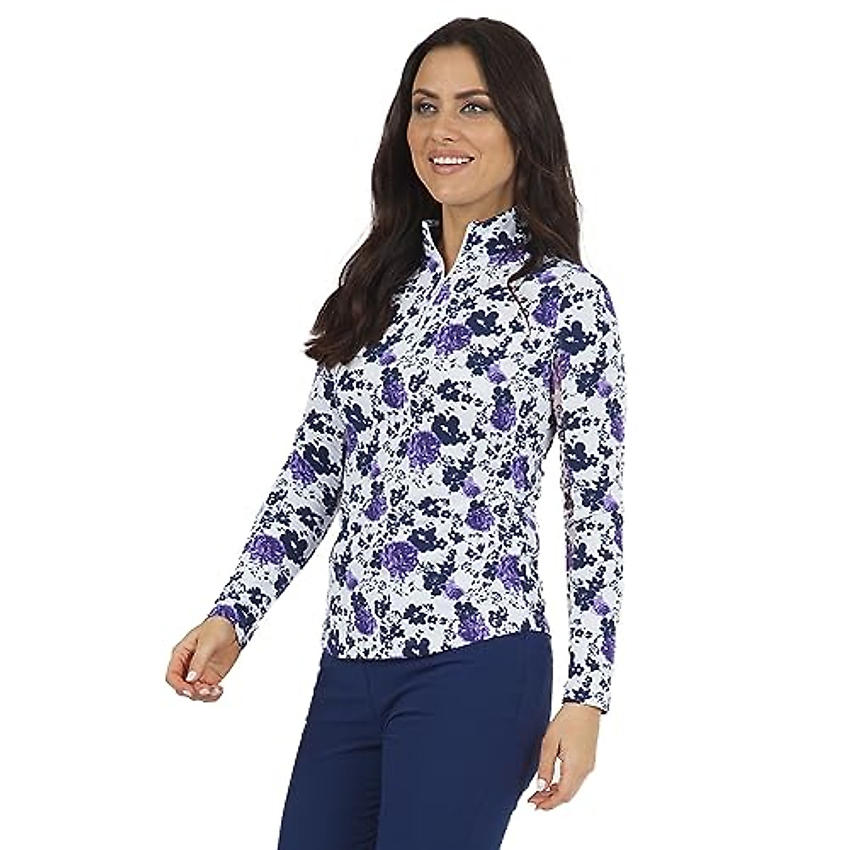 IBKUL Women's Xenia Long Sleeve Zip Mock Golf Top Red M