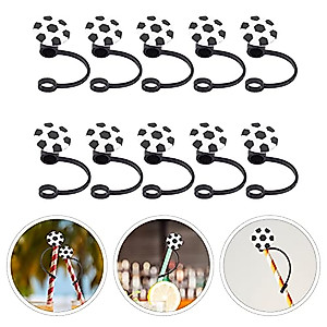 Gadpiparty Silicone Straw 10pcs Silicone Football Straw Cover Small Sports Design Drinking Straw Caps- Proof Straw Plugs Tips Topper for Straws Decors Dining Table Decor