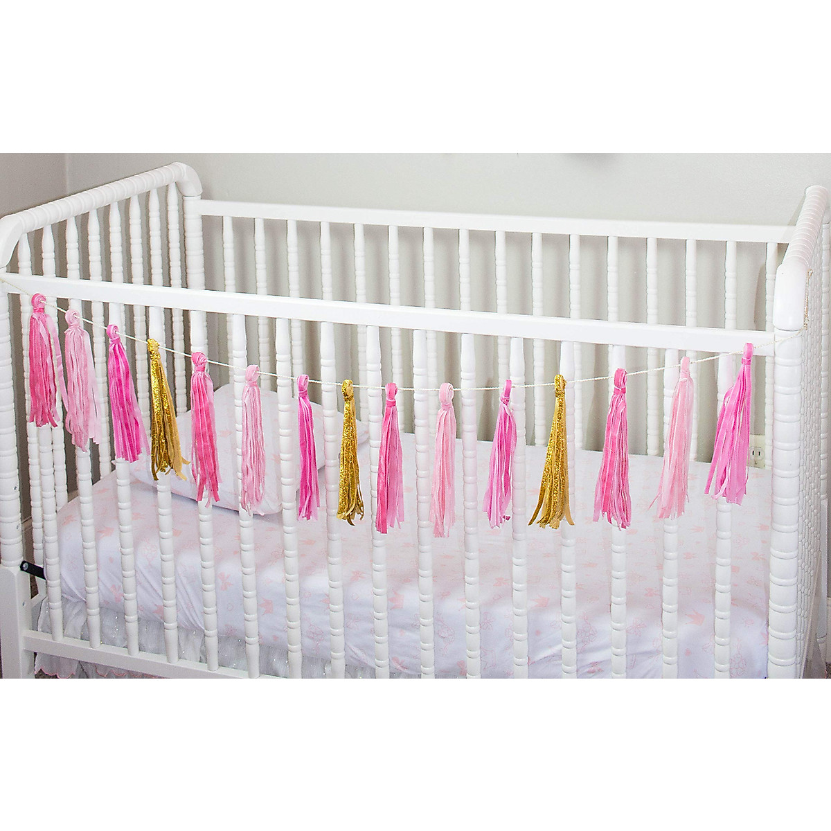 BlisfulNight Modern Princess Design 100% Jersey Cotton Pink Fitted Crib Sheet Set with Toddler Pillowcase for Girls - Soft, Breathable - Fits Standard Crib and Toddler Mattress (Sweet Amber)