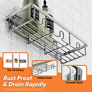 Bunoxea Shower Caddy Stainless Steel, 5-Pack Adhesive Shower Shelves,Large Capacity,Rustproof Shower Caddy Basket Shelf,Shower Organizer Shelves for Bathroom & Kitchen Storage,Silver